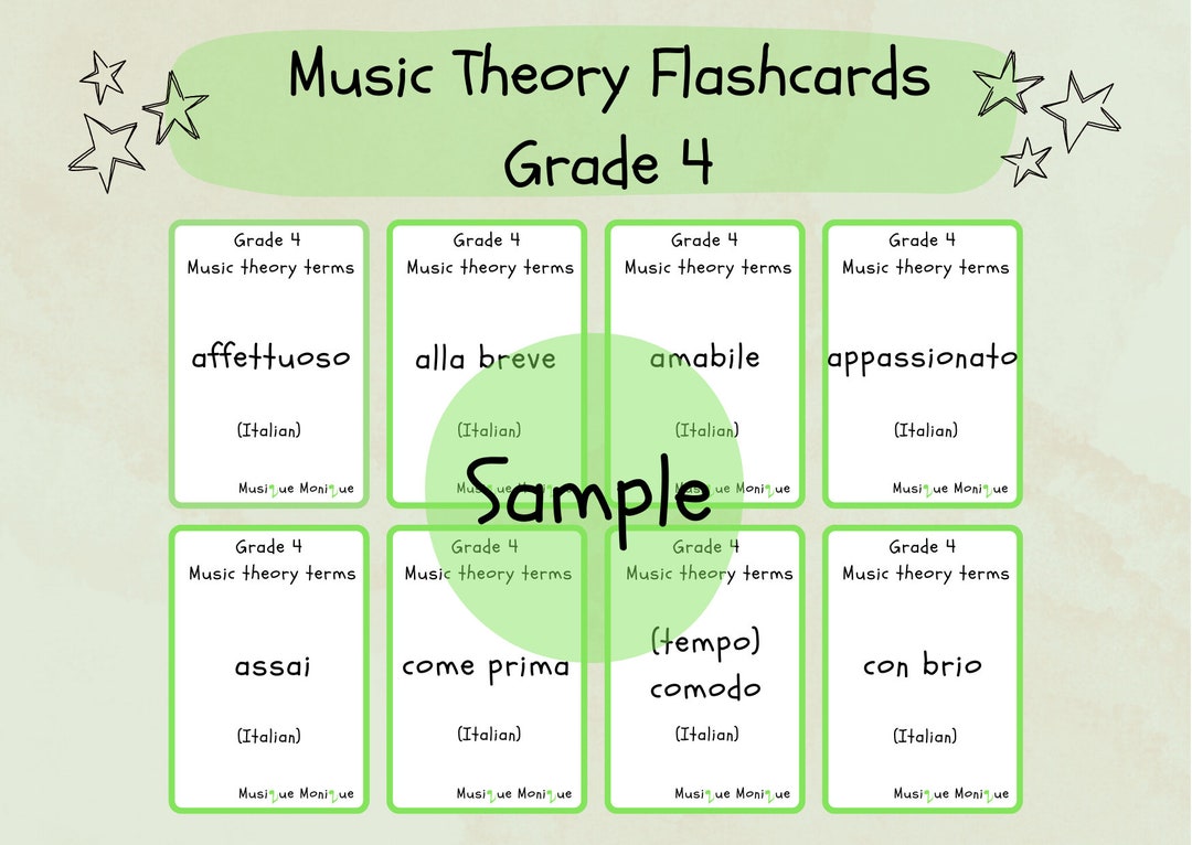 Grade 4 Music Theory Flashcards, Double-sided and Printable Flashcards ...