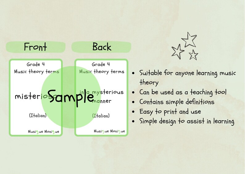 Grade 4 Music Theory Flashcards, Double-sided and Printable Flashcards ...