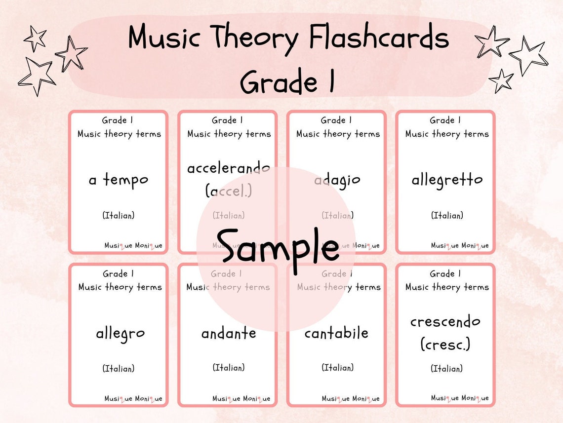 Grade 1 Music Theory Flashcards, Double-sided and Printable Flashcards ...