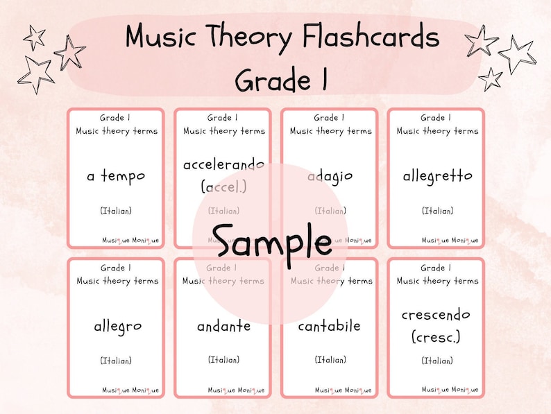 Grade 1 Music Theory Flashcards, Double-sided and Printable Flashcards ...