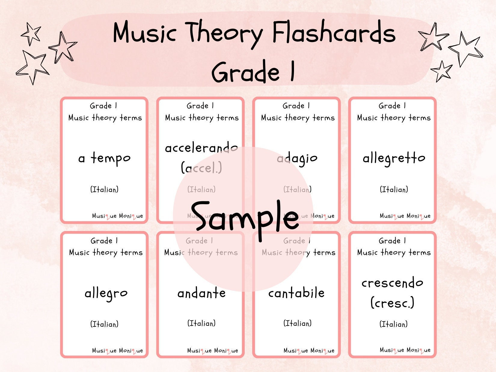 Grade 1 Music Theory Flashcards, Double-sided and Printable Flashcards ...
