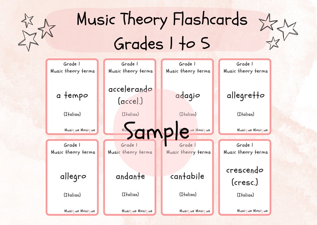 Grades 1 to 5 Music Theory Flashcards, Double-sided and Printable ...