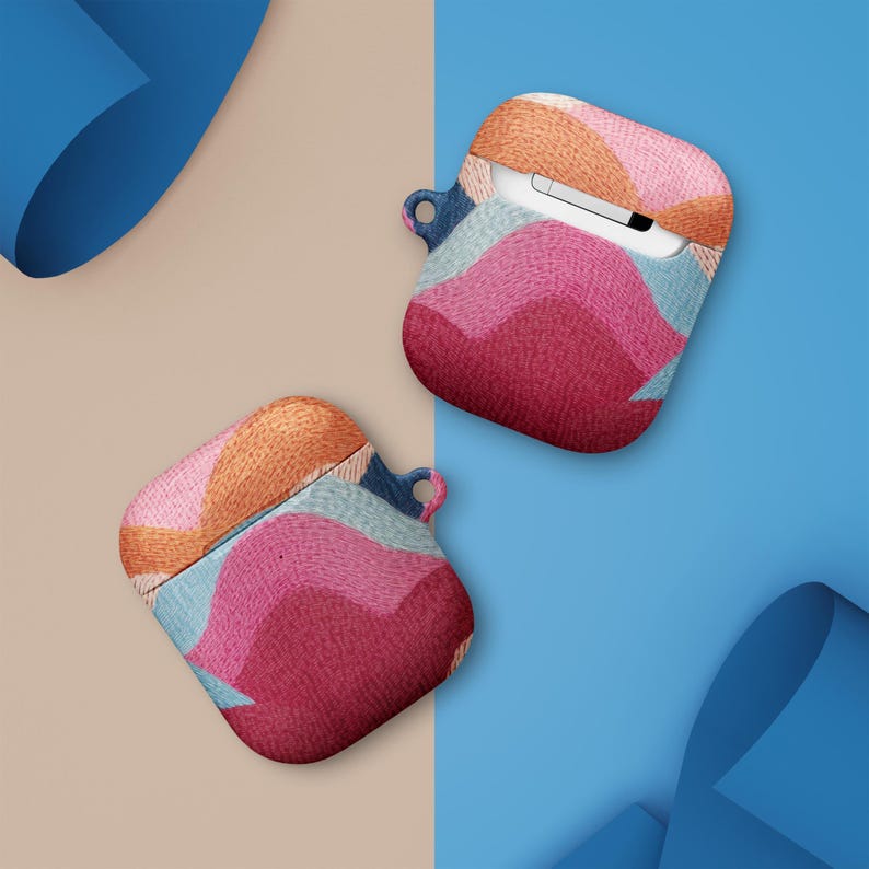 Apple Airpods and Airpods Pro Case With Keychain Colorful Abstract Wave ...