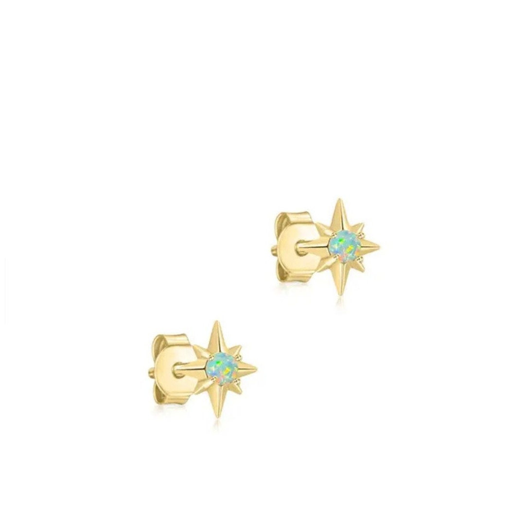 Star Stud Earrings, Star Studs, Opal Stud Earrings, Opal Studs, October Birthstone, Tiny Stud ...