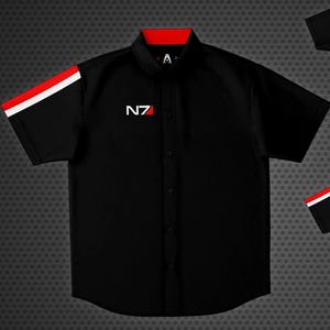 N7 Shirt, N7 Button Shirt, Black N7 Logo Stripe Button-down Short ...