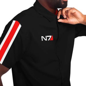 N7 Shirt, N7 Button Shirt, Black N7 Logo Stripe Button-down Short ...