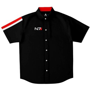 N7 Shirt, N7 Button Shirt, Black N7 Logo Stripe Button-down Short ...