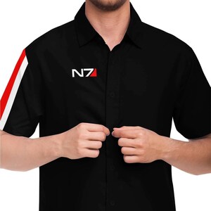 N7 Shirt, N7 Button Shirt, Black N7 Logo Stripe Button-down Short ...
