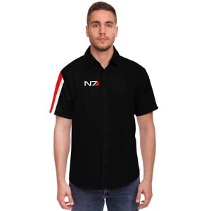 N7 Shirt, N7 Button Shirt, Black N7 Logo Stripe Button-down Short ...