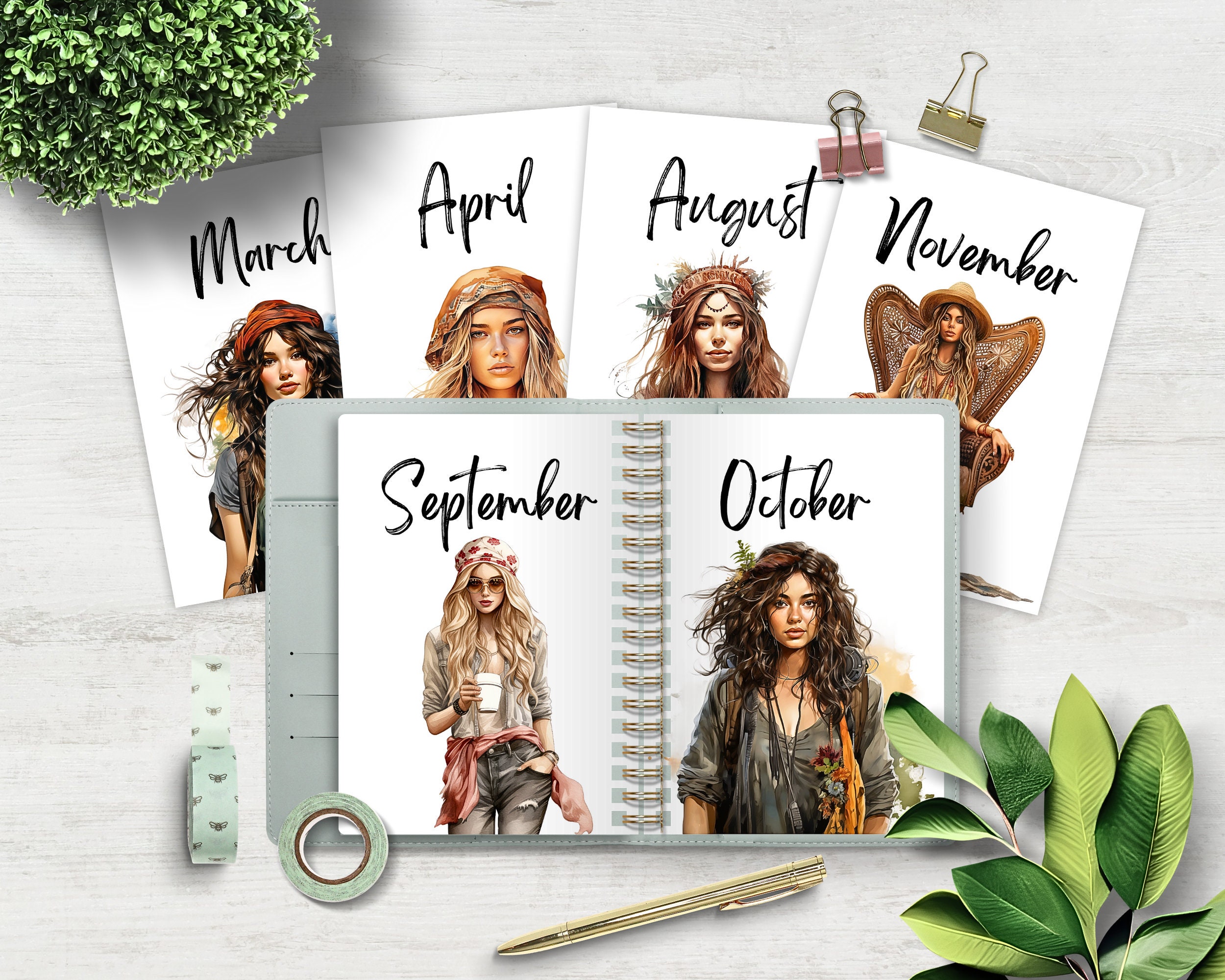 Boho Beauties Monthly Dashboards, Printable for Planner, Monthly ...