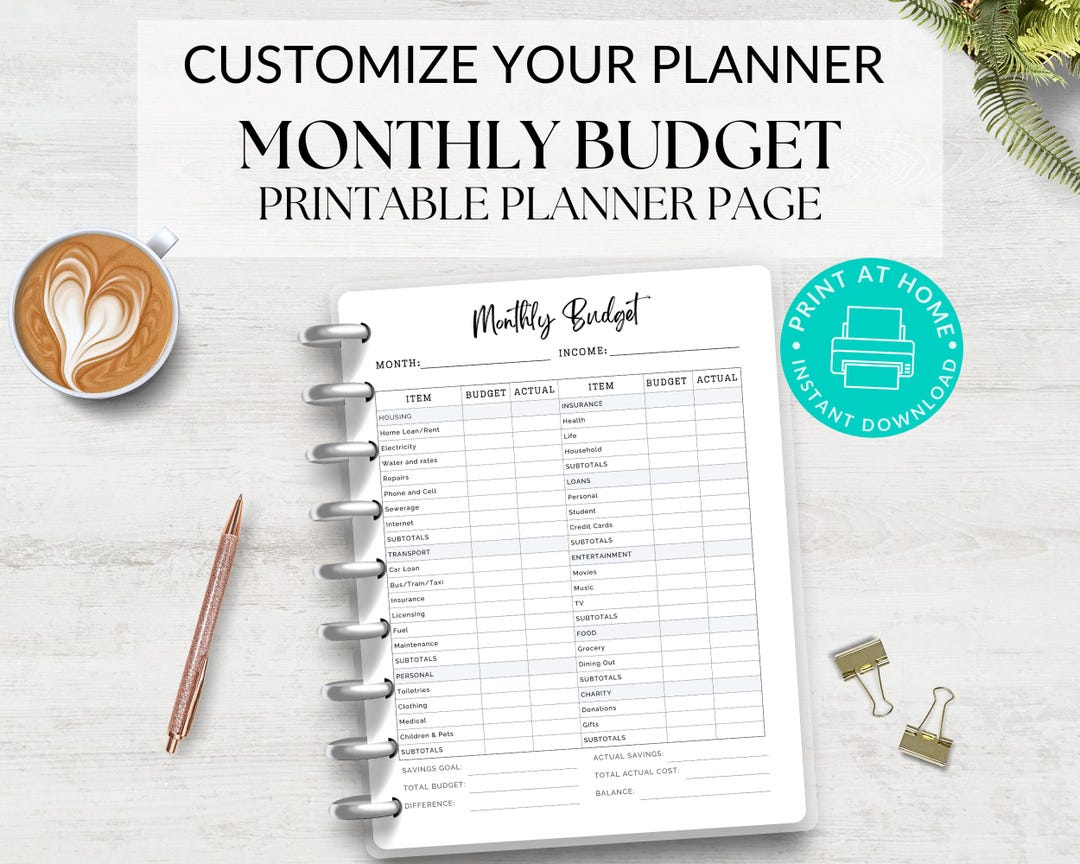Monthly Budget Planner Printable: Income & Expense Tracker (digital ...
