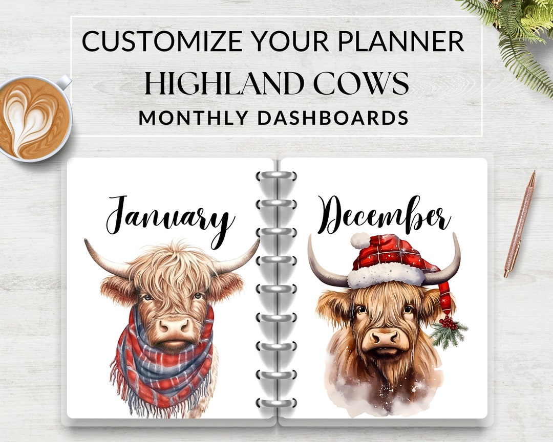 Highland Cows Monthly Dividers, Printable for Planner, Monthly ...