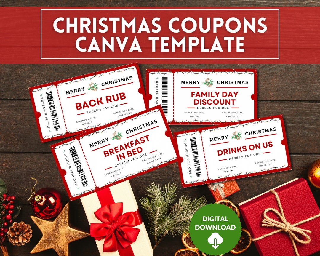 Christmas Coupons Template Editable Coupon, Printable Christmas Gift ...