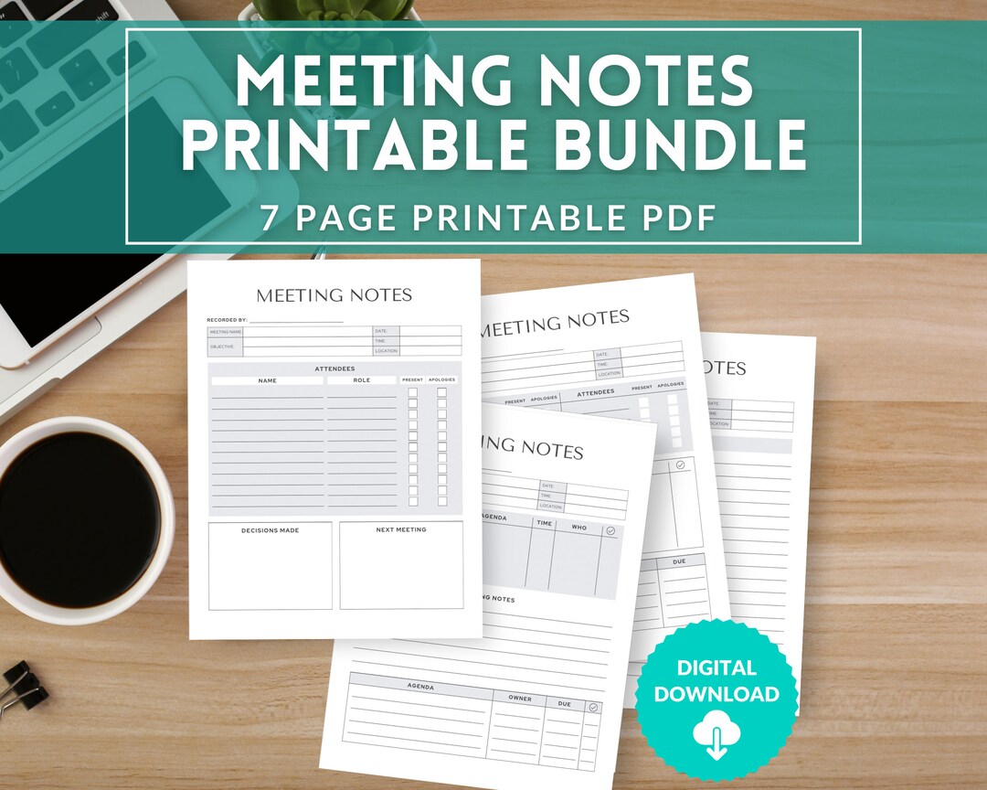 Meeting Notes Printable Bundle Meeting Minutes , Meeting Agenda ...