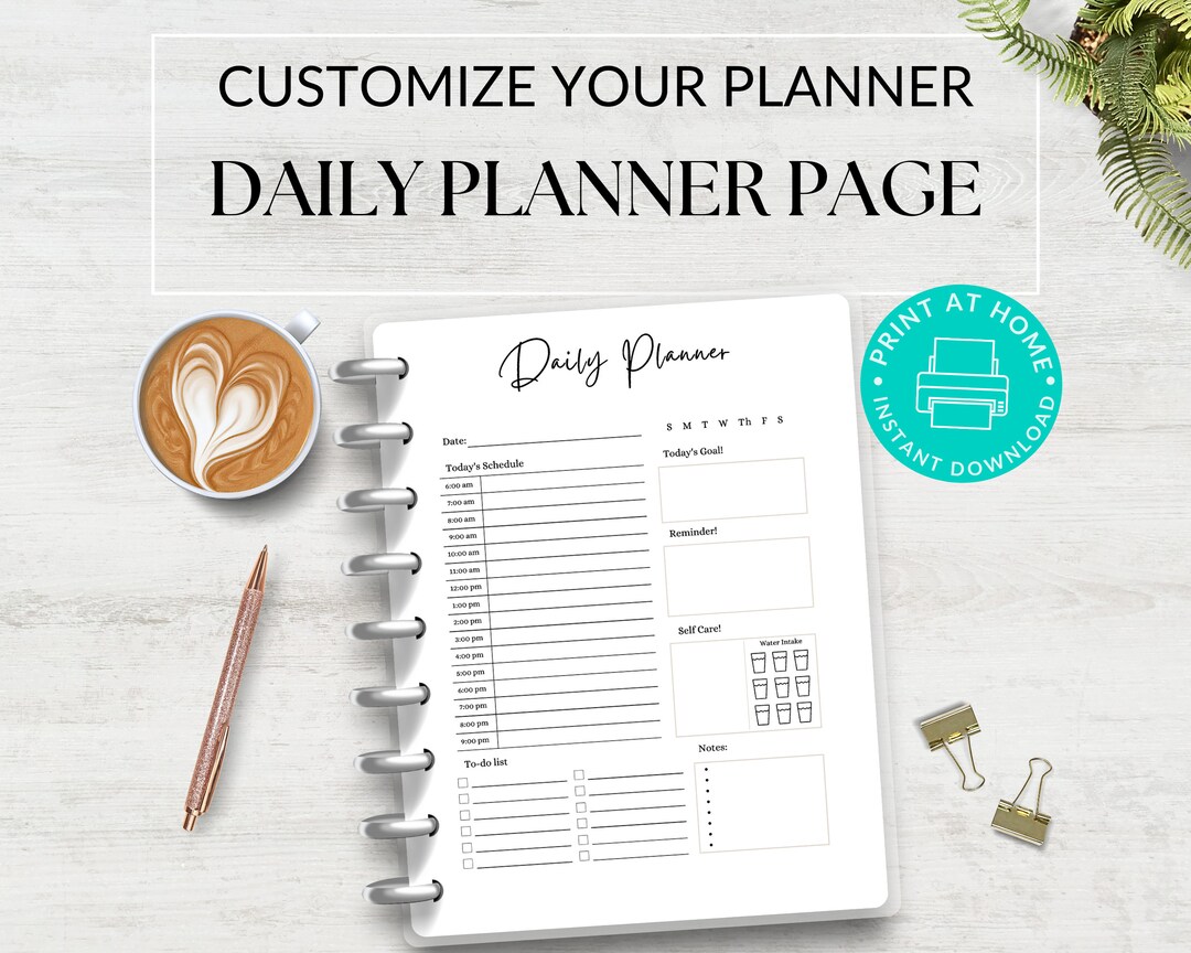 Printable Daily Planner Page PDF, Undated Daily Agenda, Organizer ...