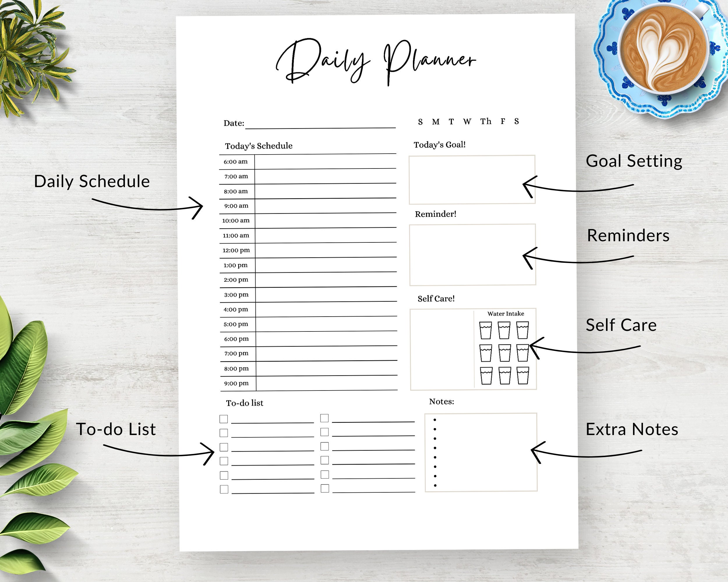 Printable Daily Planner Page PDF, Undated Daily Agenda, Organizer ...