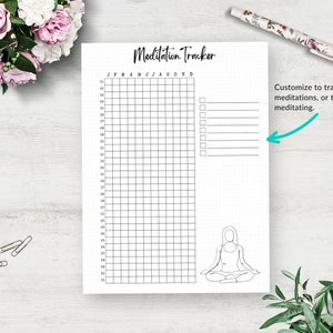 Meditation Tracker Printable, A5 & Letter Journal Page, Simple ...