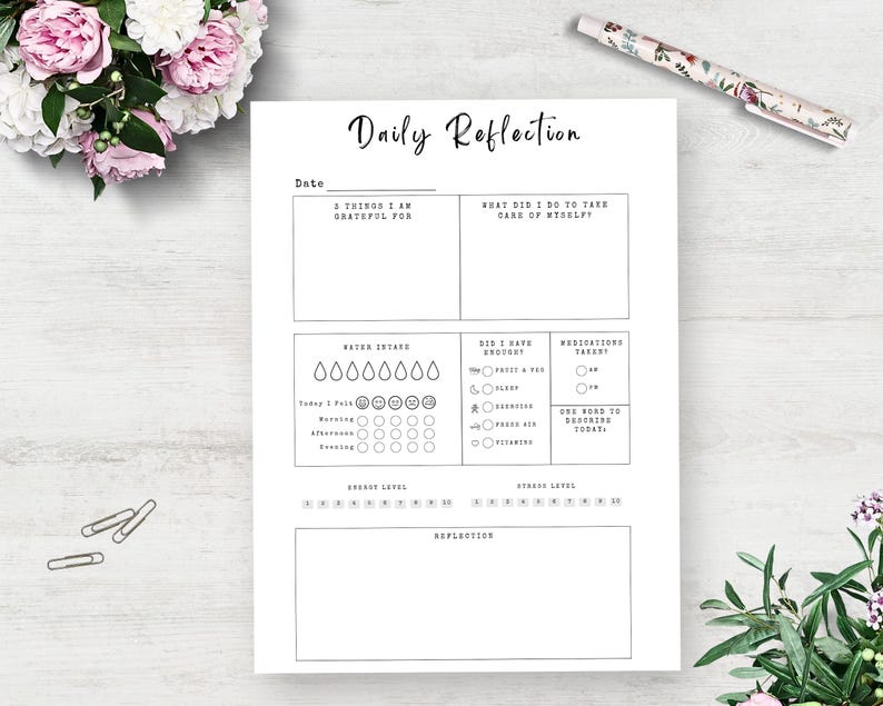 Printable Daily Reflection Journal Page, Gratitude Journal, Planner ...