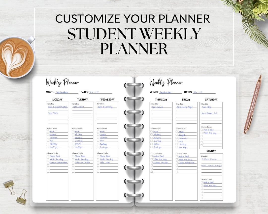 Weekly Planner Printable for Students, Homeschool Planner, Academic ...