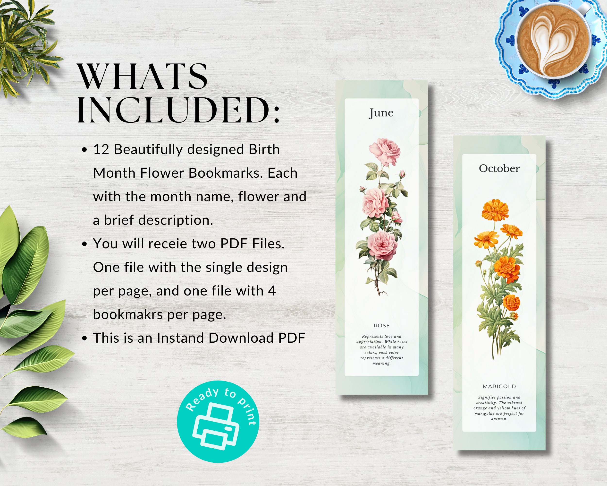 12 Printable Bookmarks Birth Month Flowers for Bookworms, Digital ...