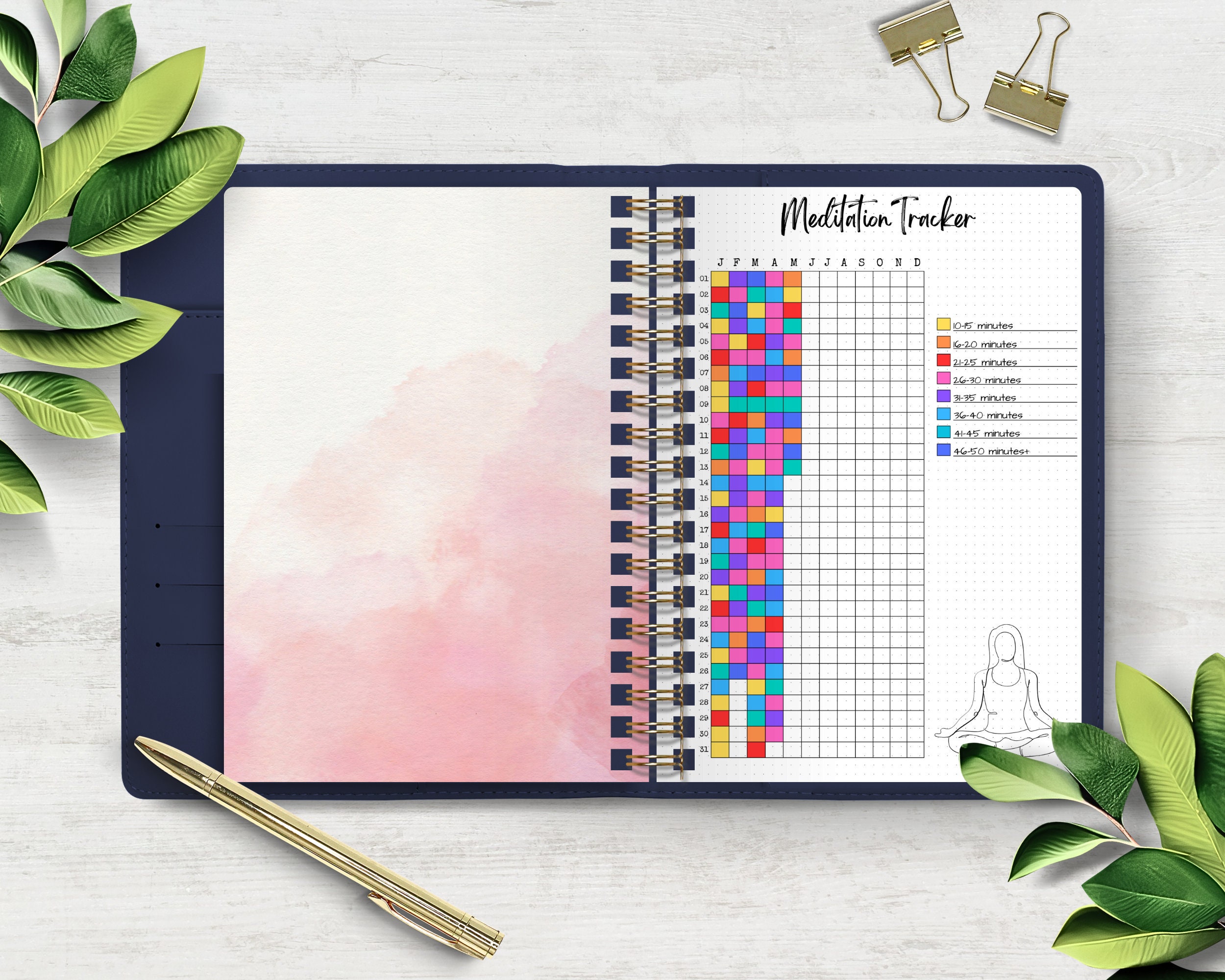 Meditation Tracker Printable, A5 & Letter Journal Page, Simple ...