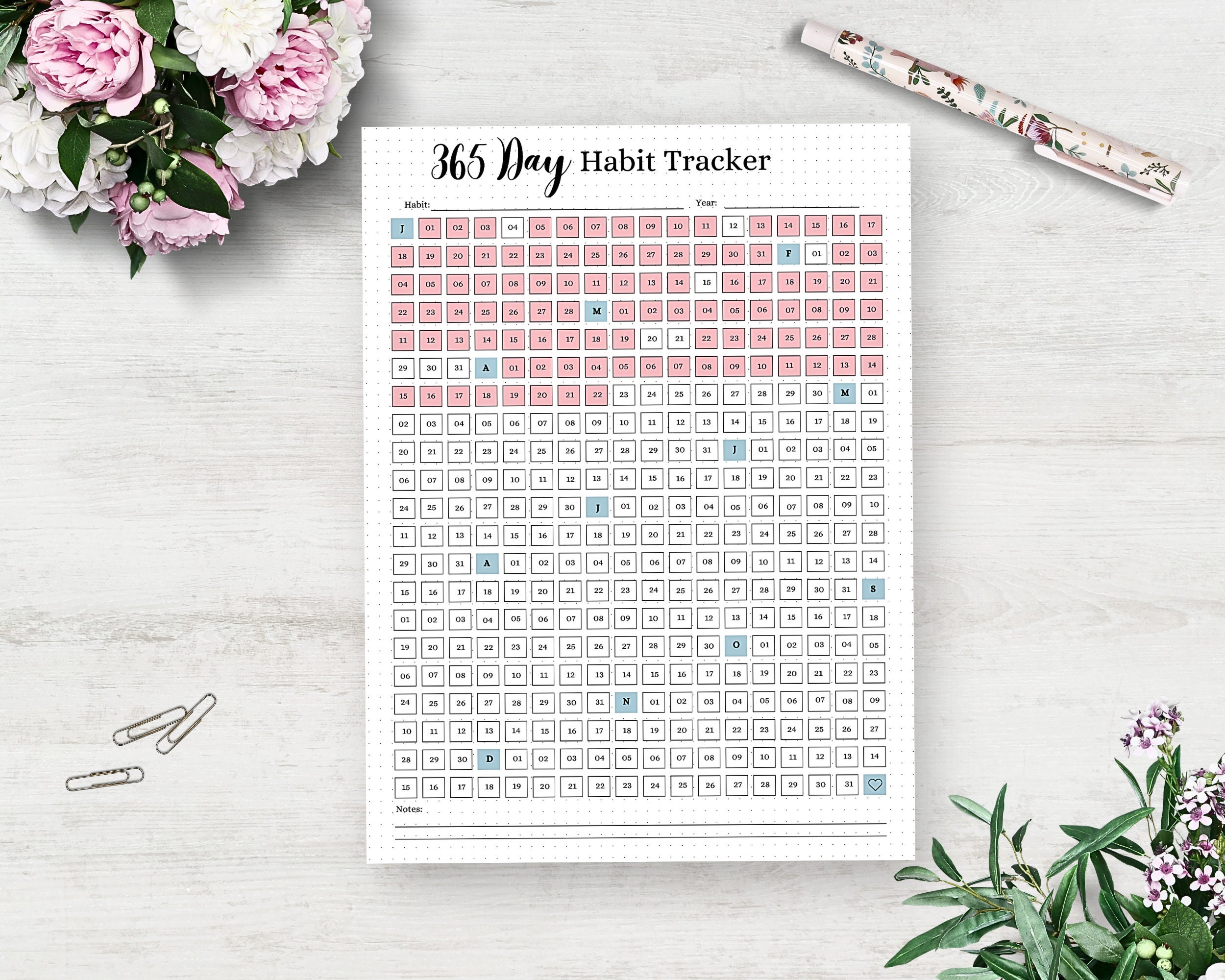 Habit Tracker 365 Day Tracker, A5 Journal Page, Monthly Tracker ...