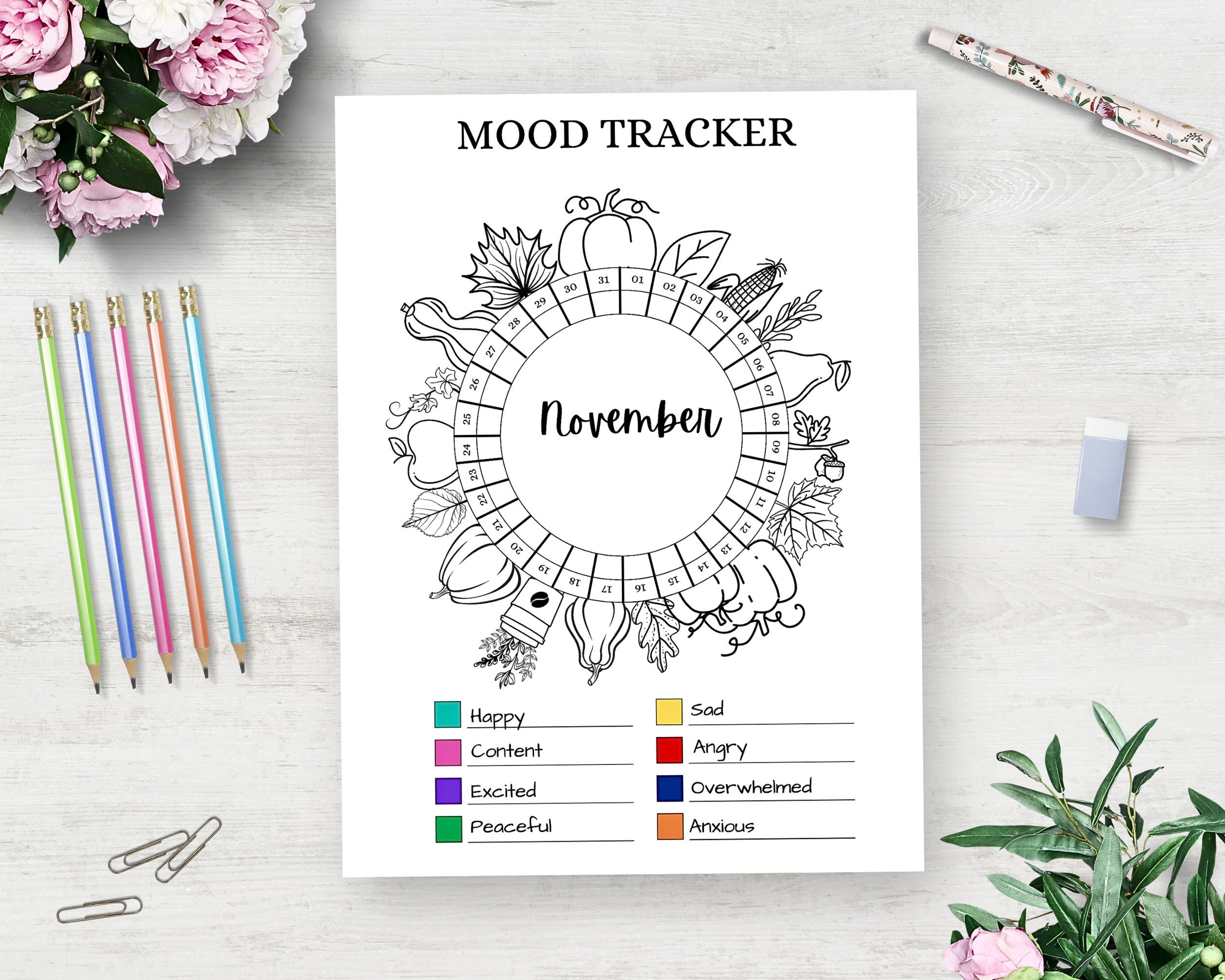 Monthly Mood Tracker Printable, Mood Tracker, Daily Mood Tracker ...