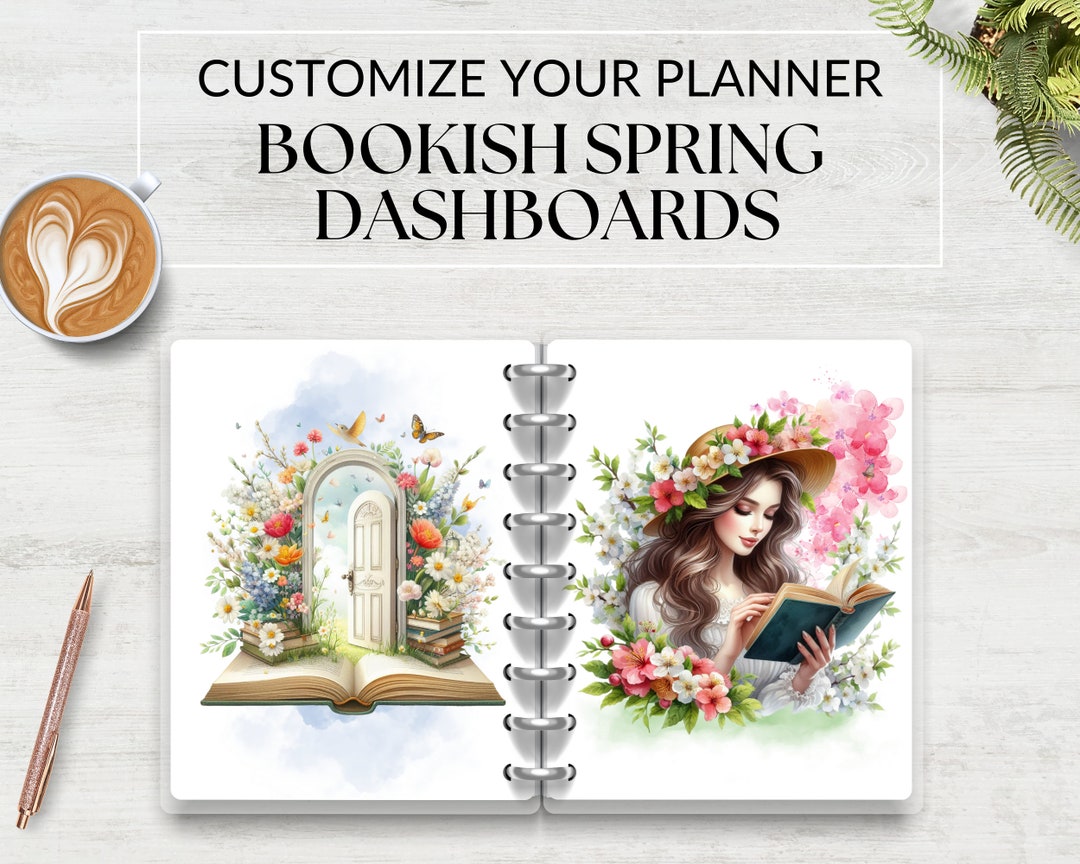 Bookish Spring Monthly Planner Dashboards, Printable for Journal ...
