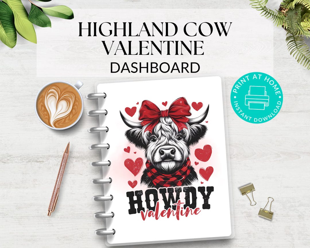 Highland Cow Valentine Planner Dashboard: A5 Printable (instant ...