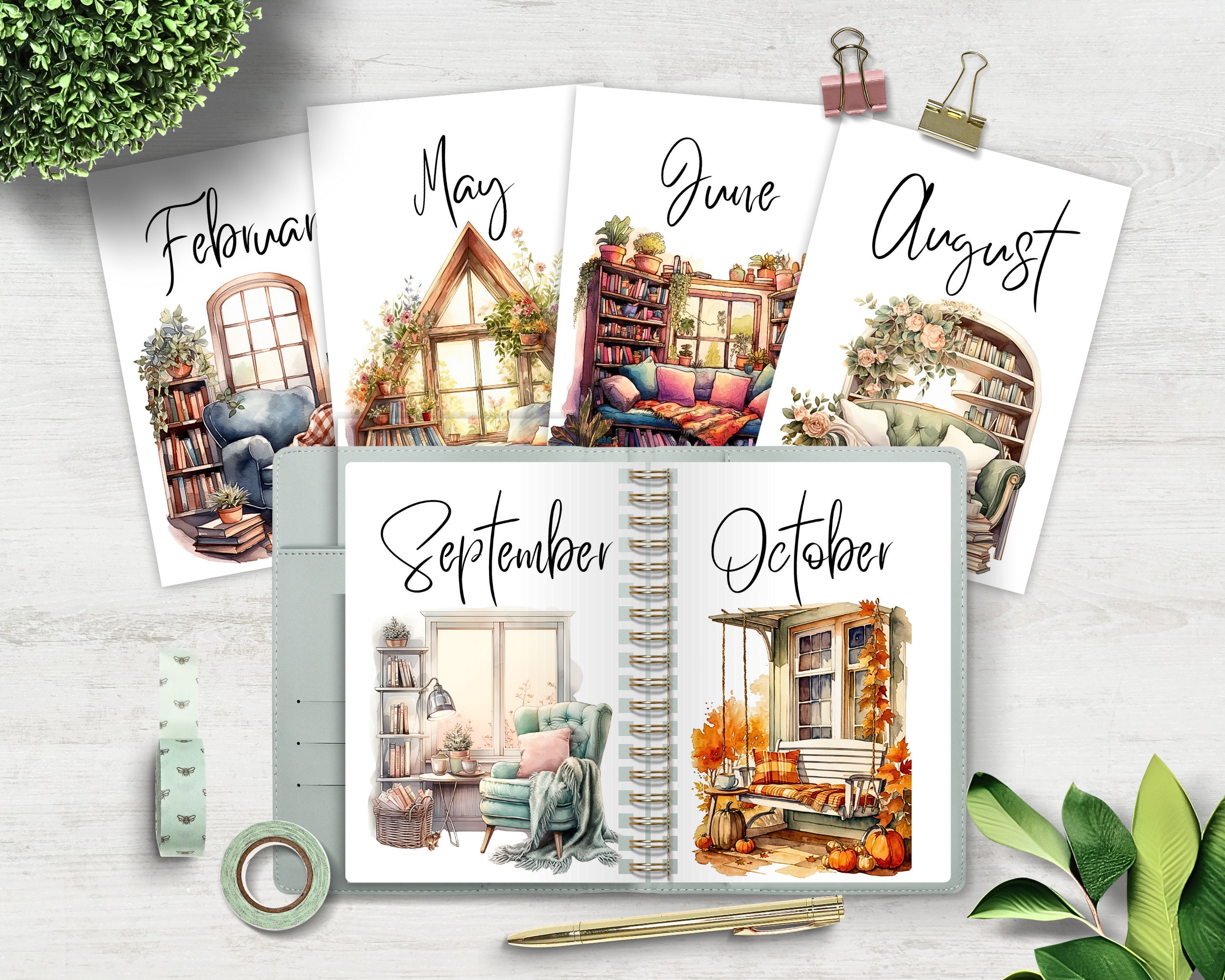 Cozy Reading Nooks Monthly Dashboards, Printable for Planner, Monthly ...