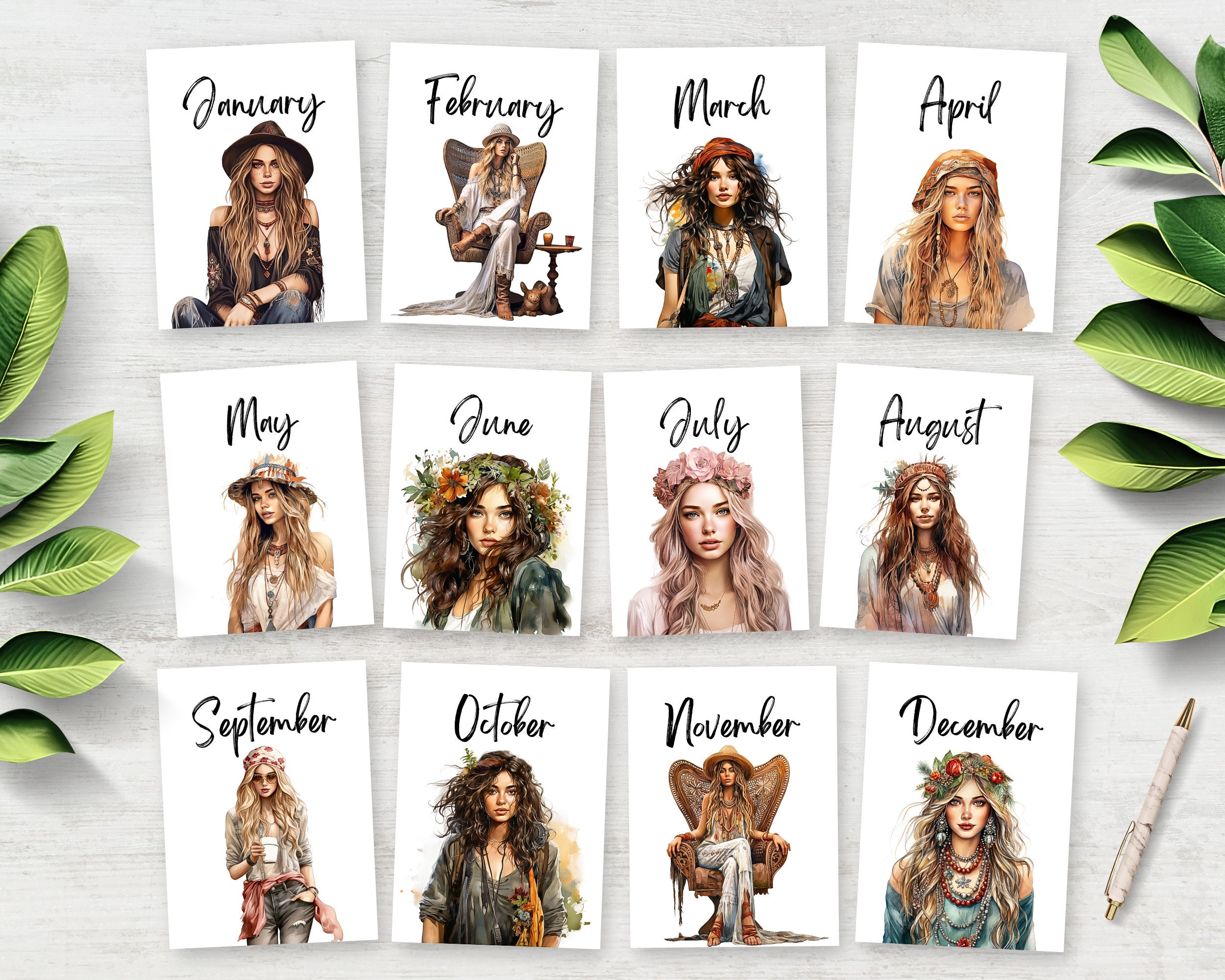 Boho Beauties Monthly Dashboards, Printable for Planner, Monthly ...