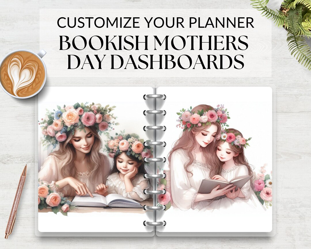 Bookish Mothers Day Printable Planner Dashboards, Instant Download A5 PDF, Bookworm Journal ...