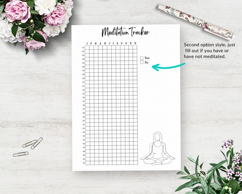 Meditation Tracker Printable, A5 & Letter Journal Page, Simple ...