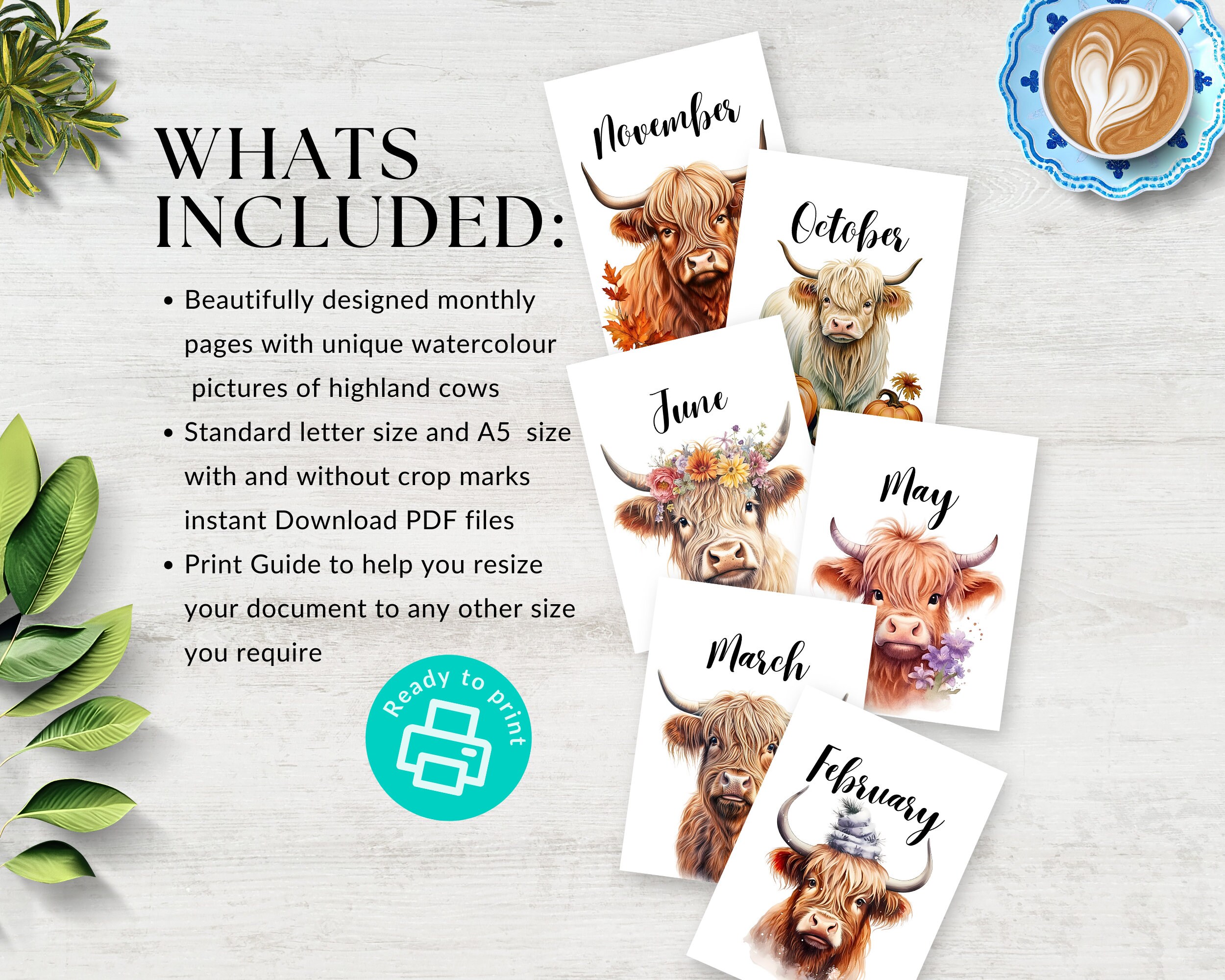 Highland Cows Monthly Dividers, Printable for Planner, Monthly ...