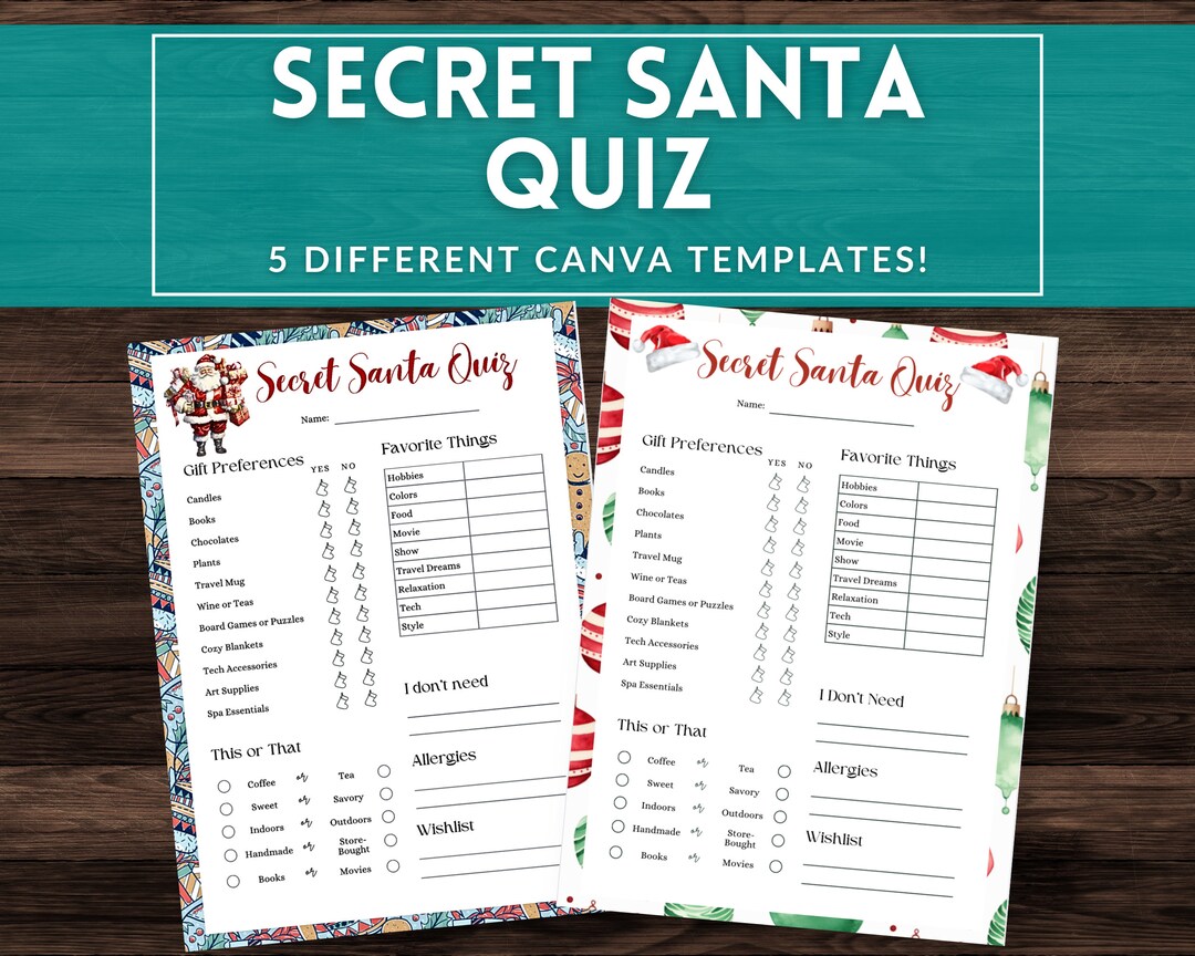 Printable Secret Santa Questionnaire Canva Template | Holiday Gift ...