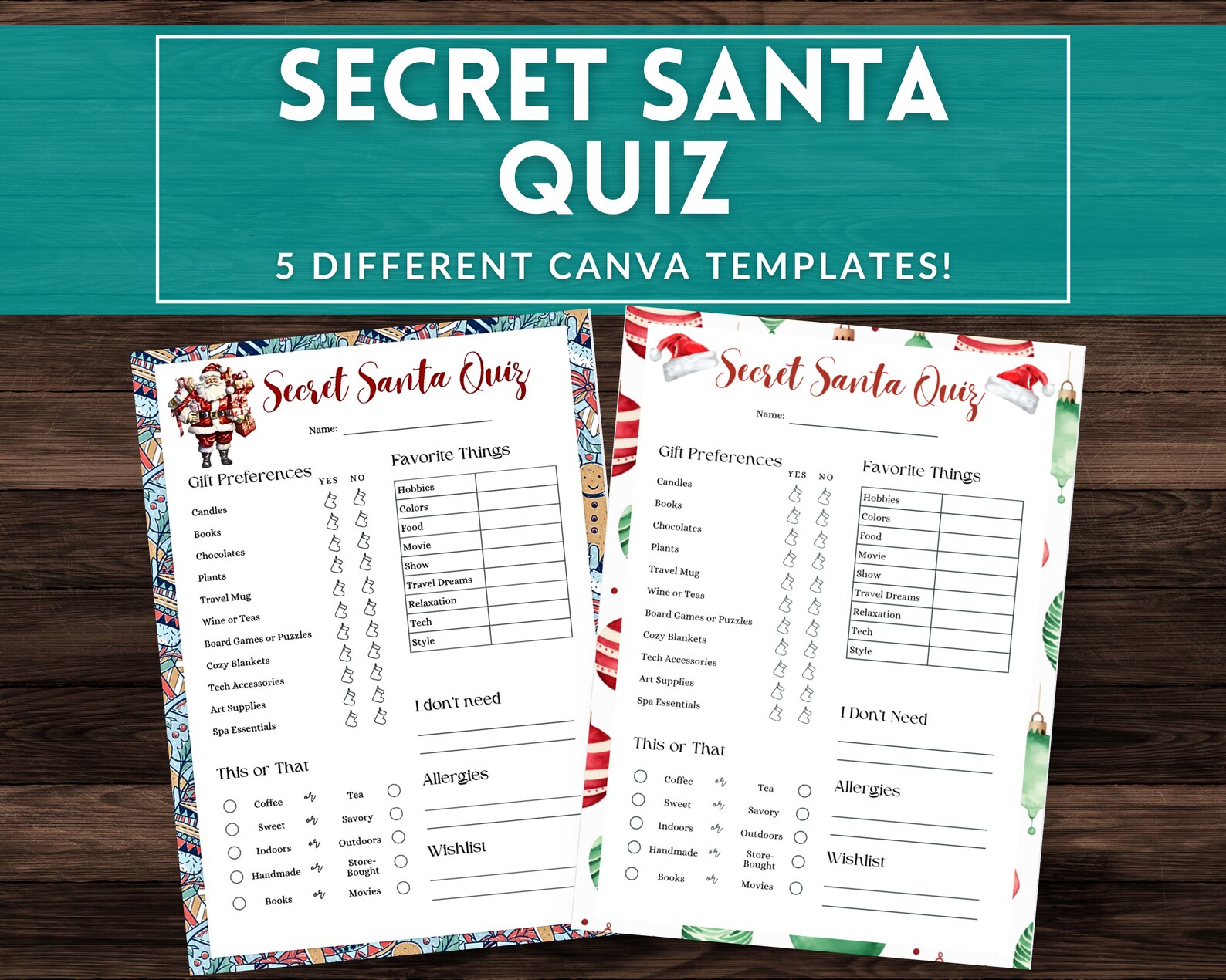 Printable Secret Santa Questionnaire Canva Template | Holiday Gift ...