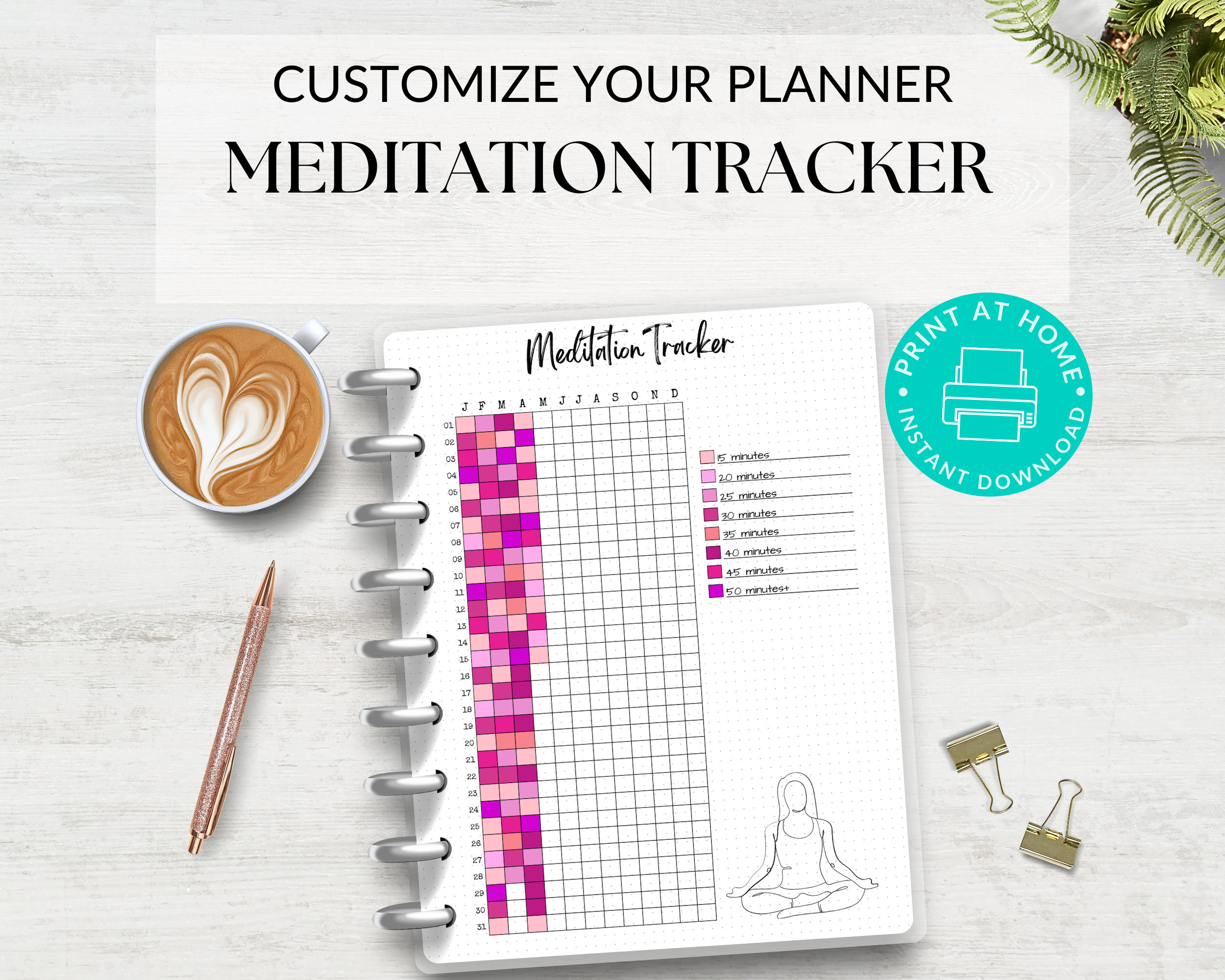Meditation Tracker Printable, A5 & Letter Journal Page, Simple ...