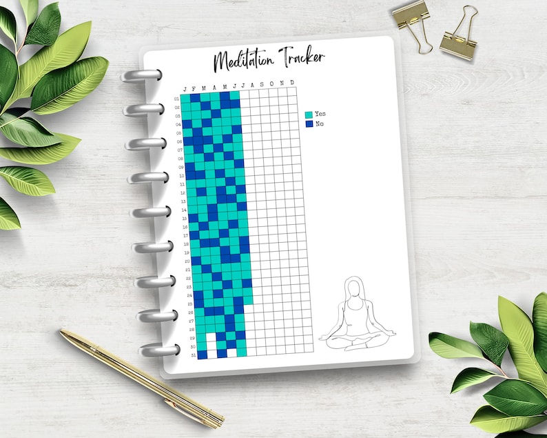 Meditation Tracker Printable, A5 & Letter Journal Page, Simple ...