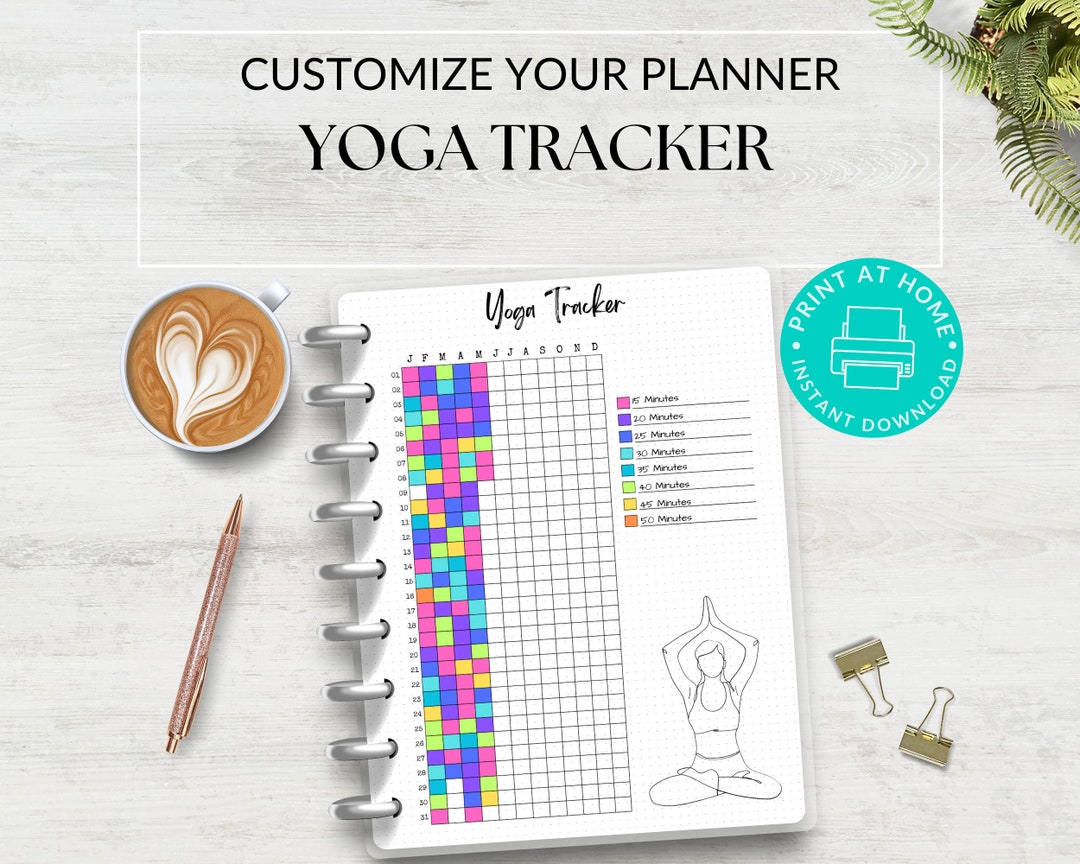 One Year of Yoga Tracker, Habit Tracker Printable, Wellness Planner ...