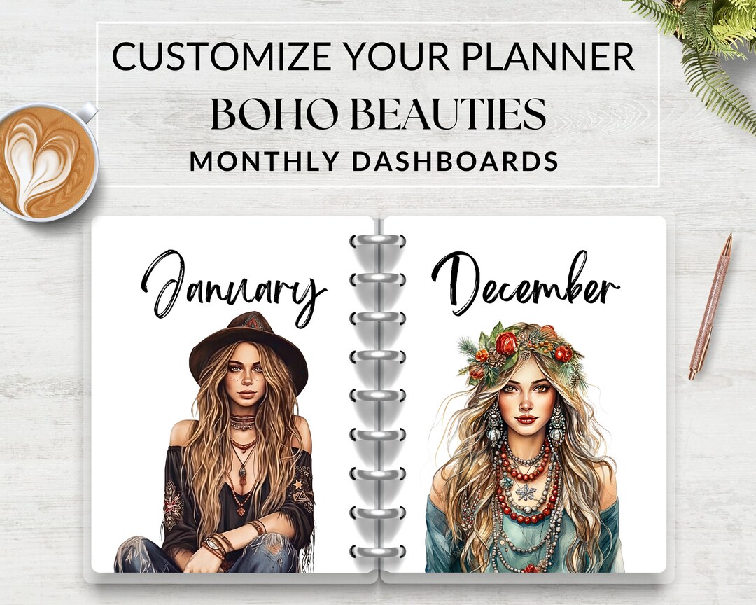 Boho Beauties Monthly Dashboards, Printable for Planner, Monthly ...