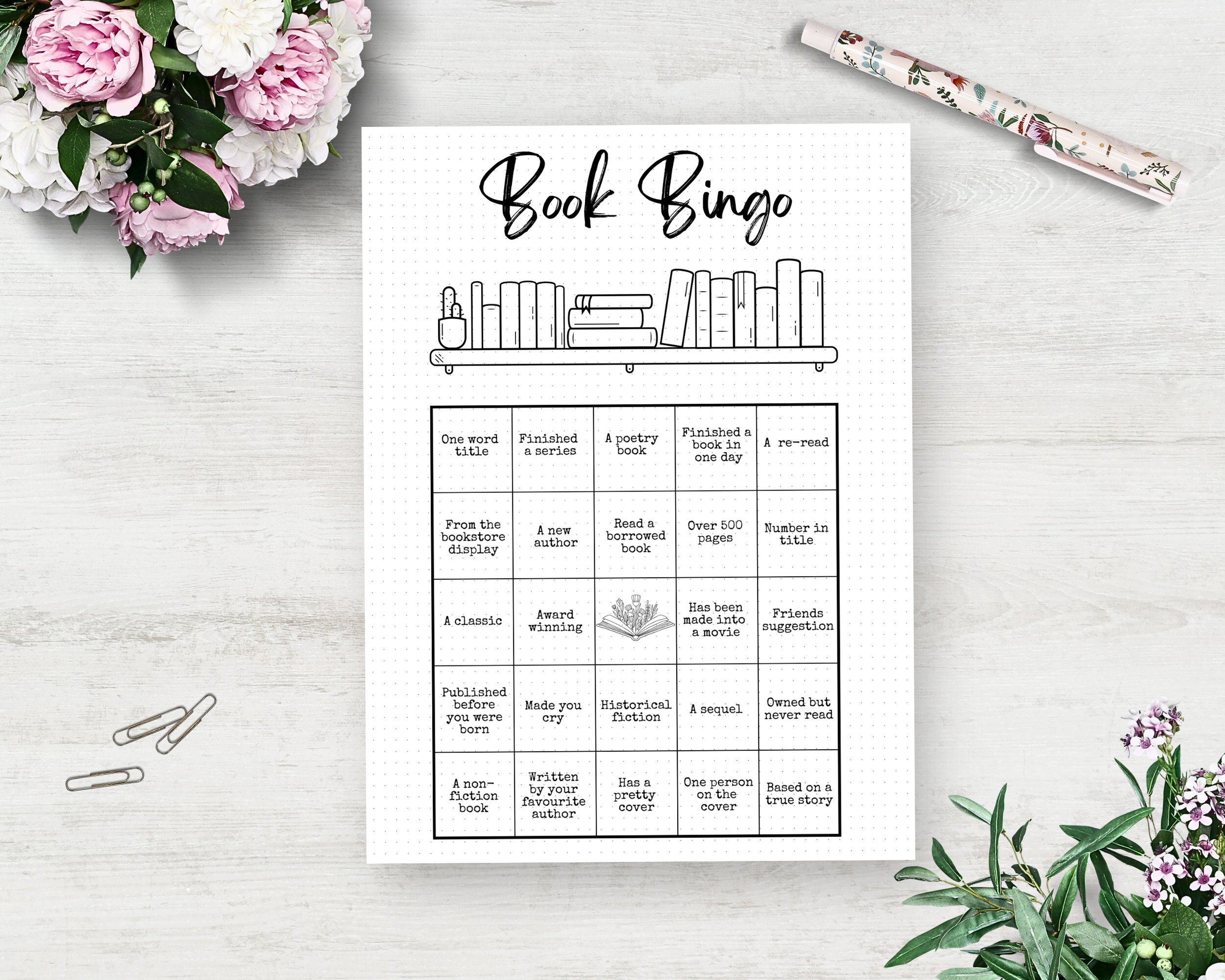 Book Bingo Printable Reading Tracker, A5 Journal Page, Reading ...