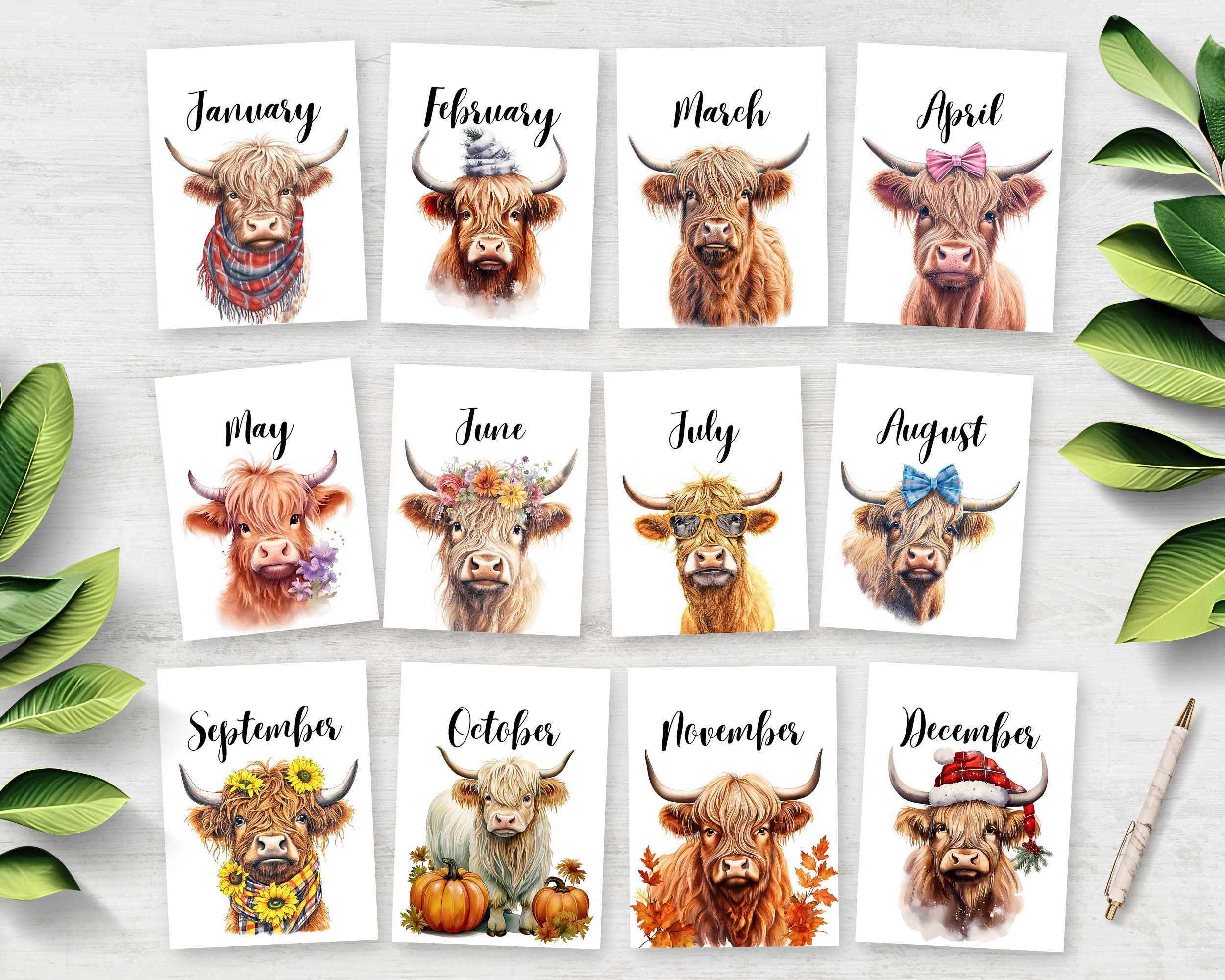 Highland Cows Monthly Dividers, Printable for Planner, Monthly ...