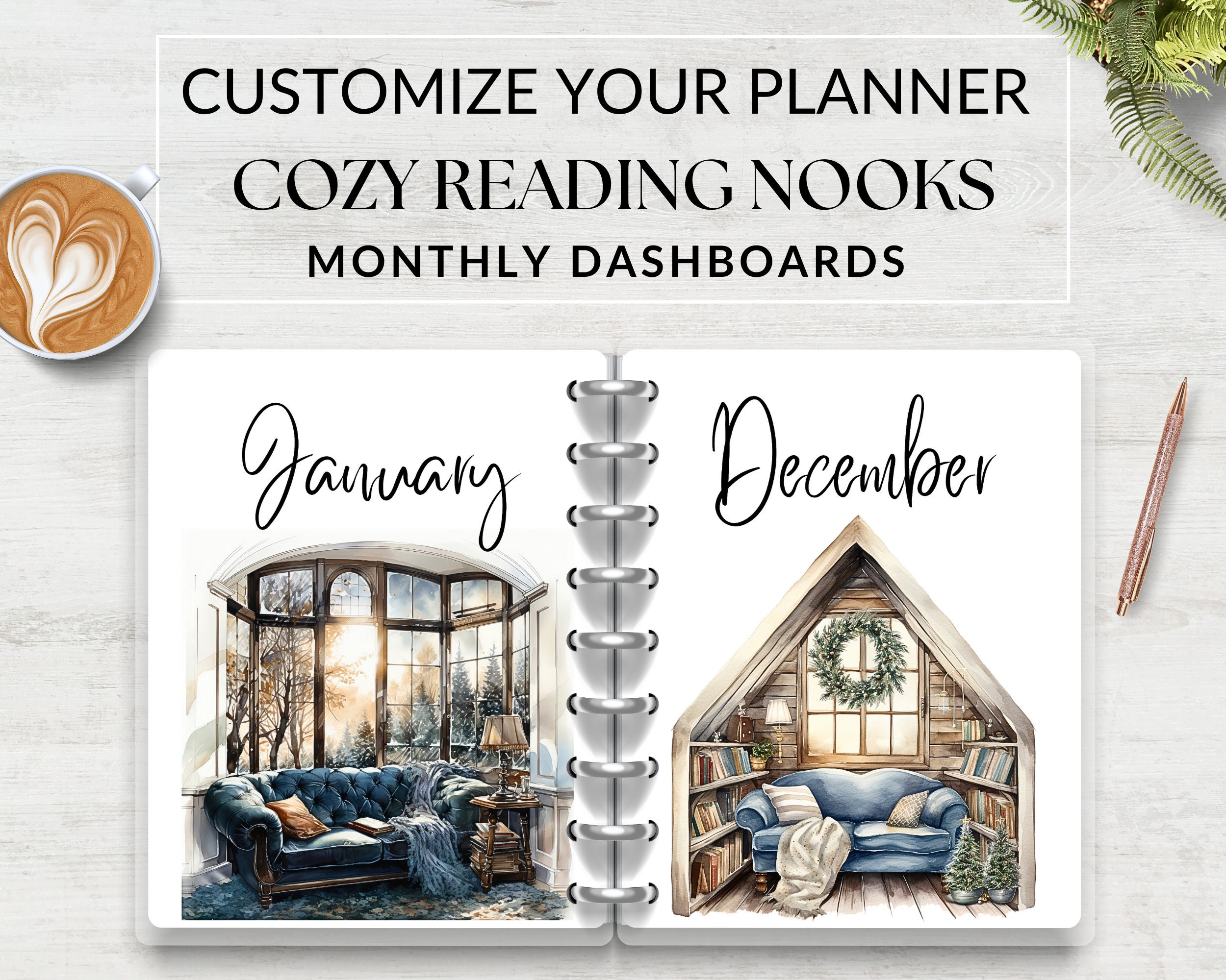 Cozy Reading Nooks Monthly Dashboards, Printable for Planner, Monthly ...