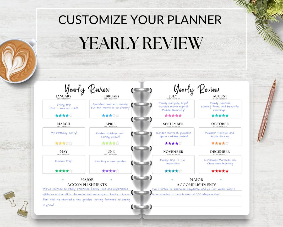 Yearly Review Printable Planner Page, Reflection Journal Page ...