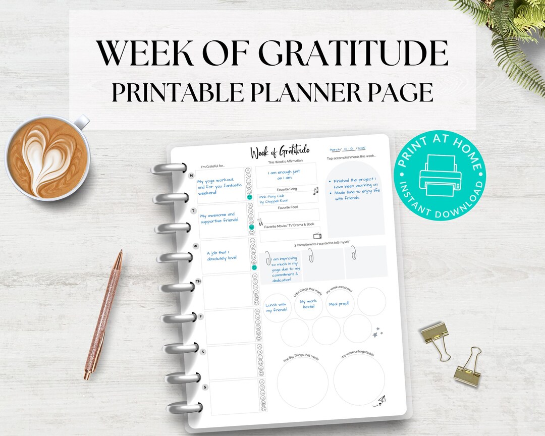 Week of Gratitude Printable Daily Reflection Journal, Gratitude Journal ...