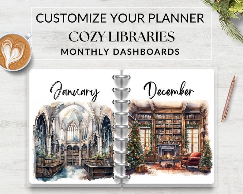 Bookish Planner Monthly Dashboards: Cozy Libraries (digital Download ...