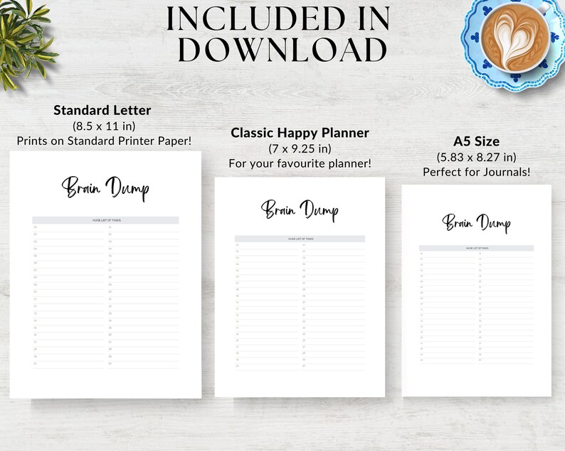 Brain Dump Printable Planner: Minimalist To-do List, Priority Matrix ...