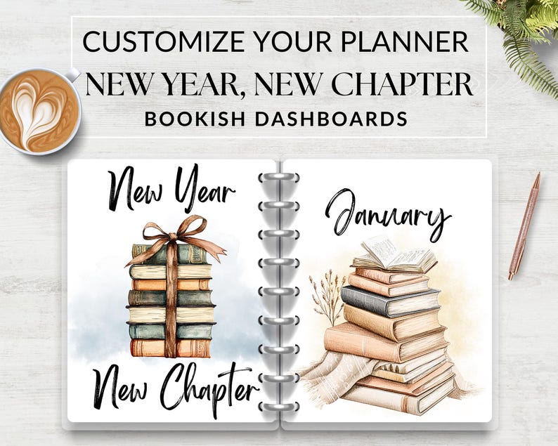 New Year, New Chapter Bookish Monthly Dashboards, Printable for Planner ...