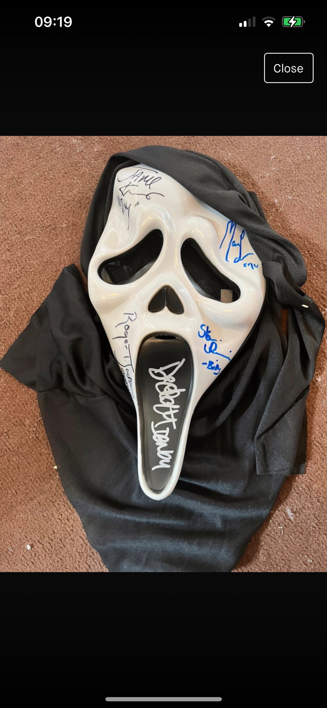 Scream Cast Signed Official Ghostface Mask Authentication Document ...