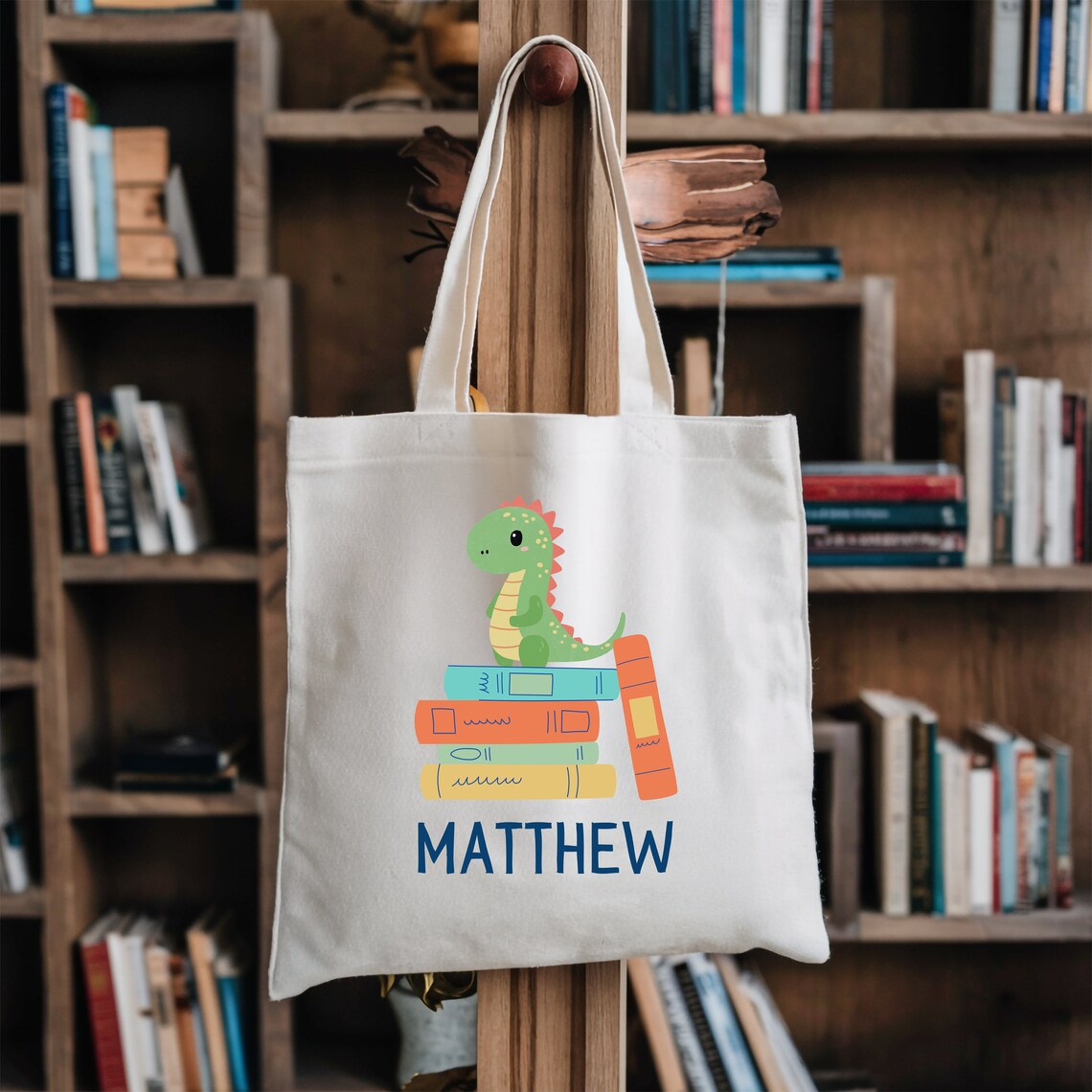 Customizable Kids Library Bag, T-rex Dinosaur Library Bag, Kids Library ...